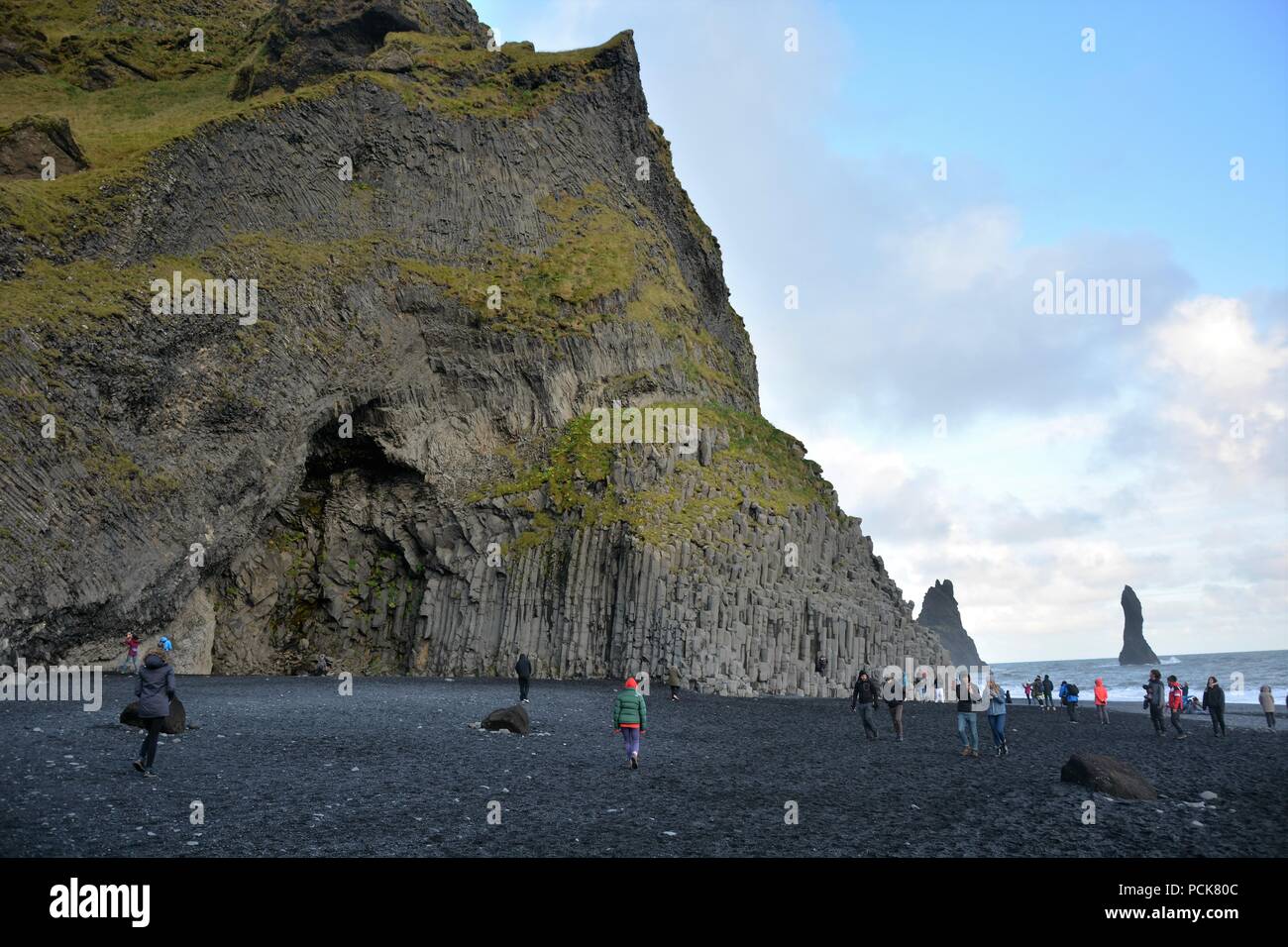 Sea Stacks, cliffs and caves at Black Sand Beach, Reynisfjara ...