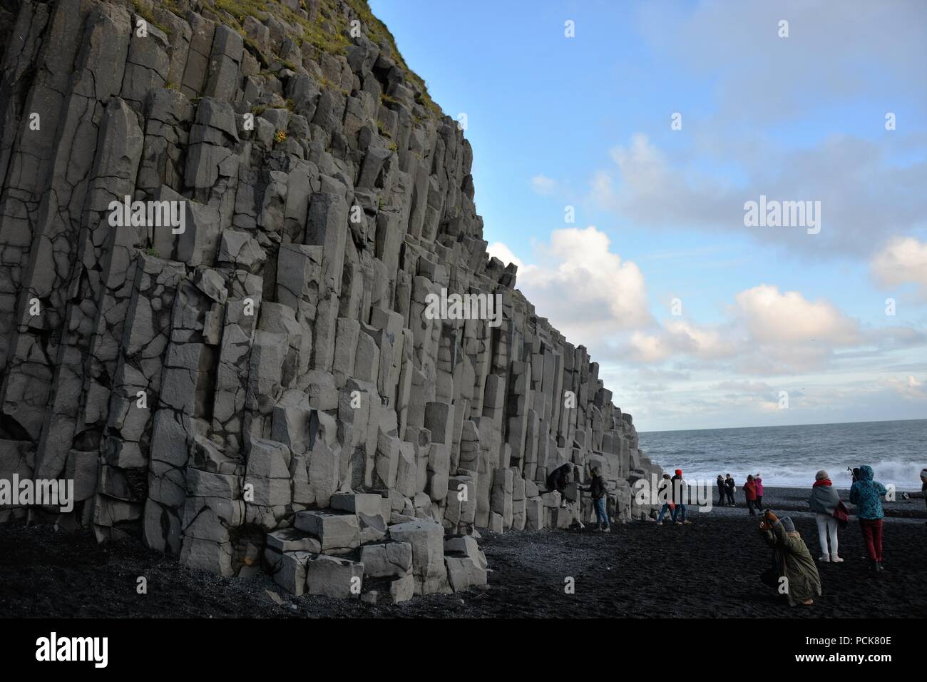 Sea Stacks, cliffs and caves at Black Sand Beach, Reynisfjara ...