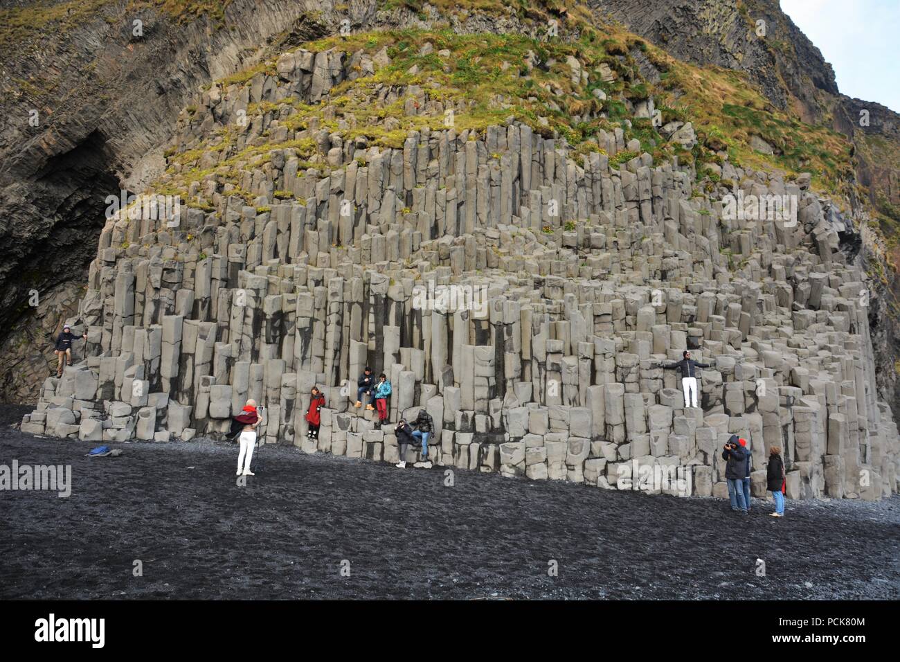 Sea Stacks, cliffs and caves at Black Sand Beach, Reynisfjara ...