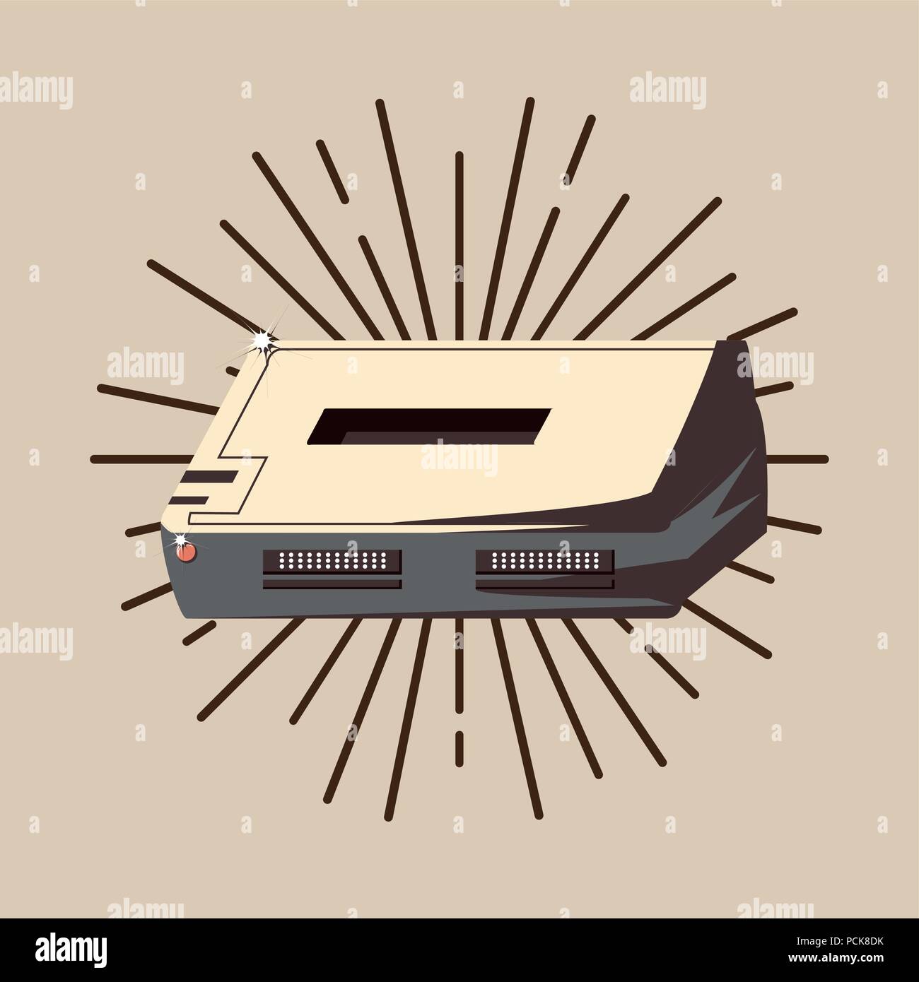 video game console with decorative sunburst over background, colorful ...