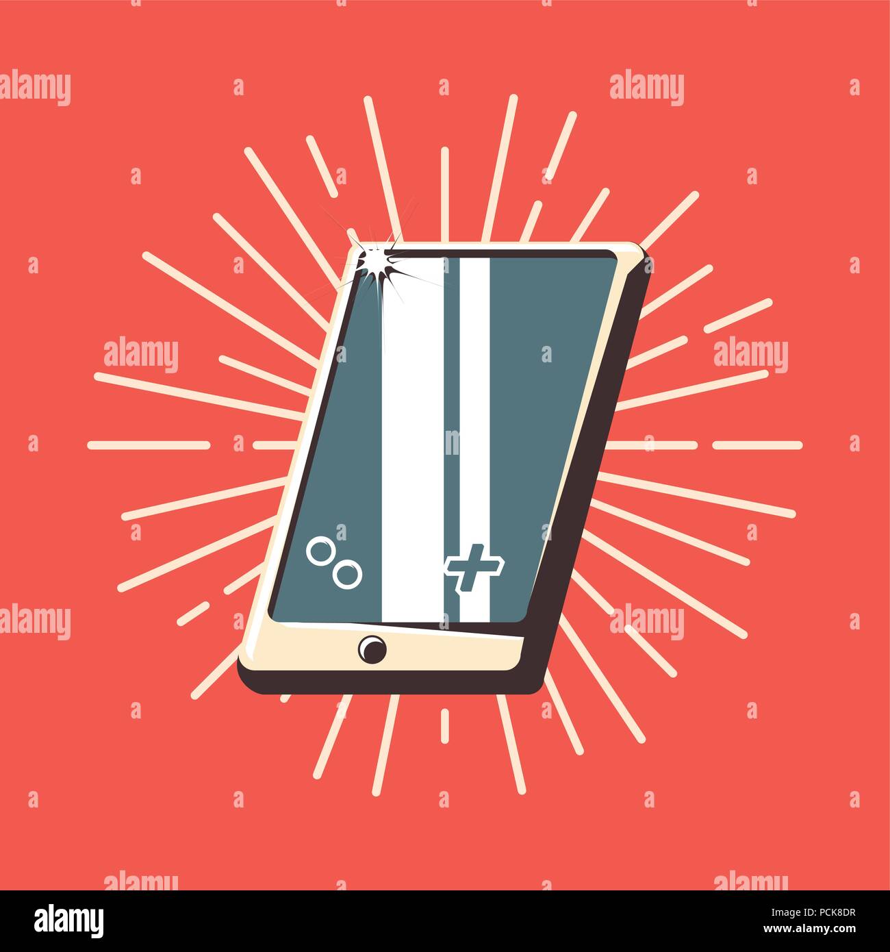 portable video game with decorative sunburst over red background ...