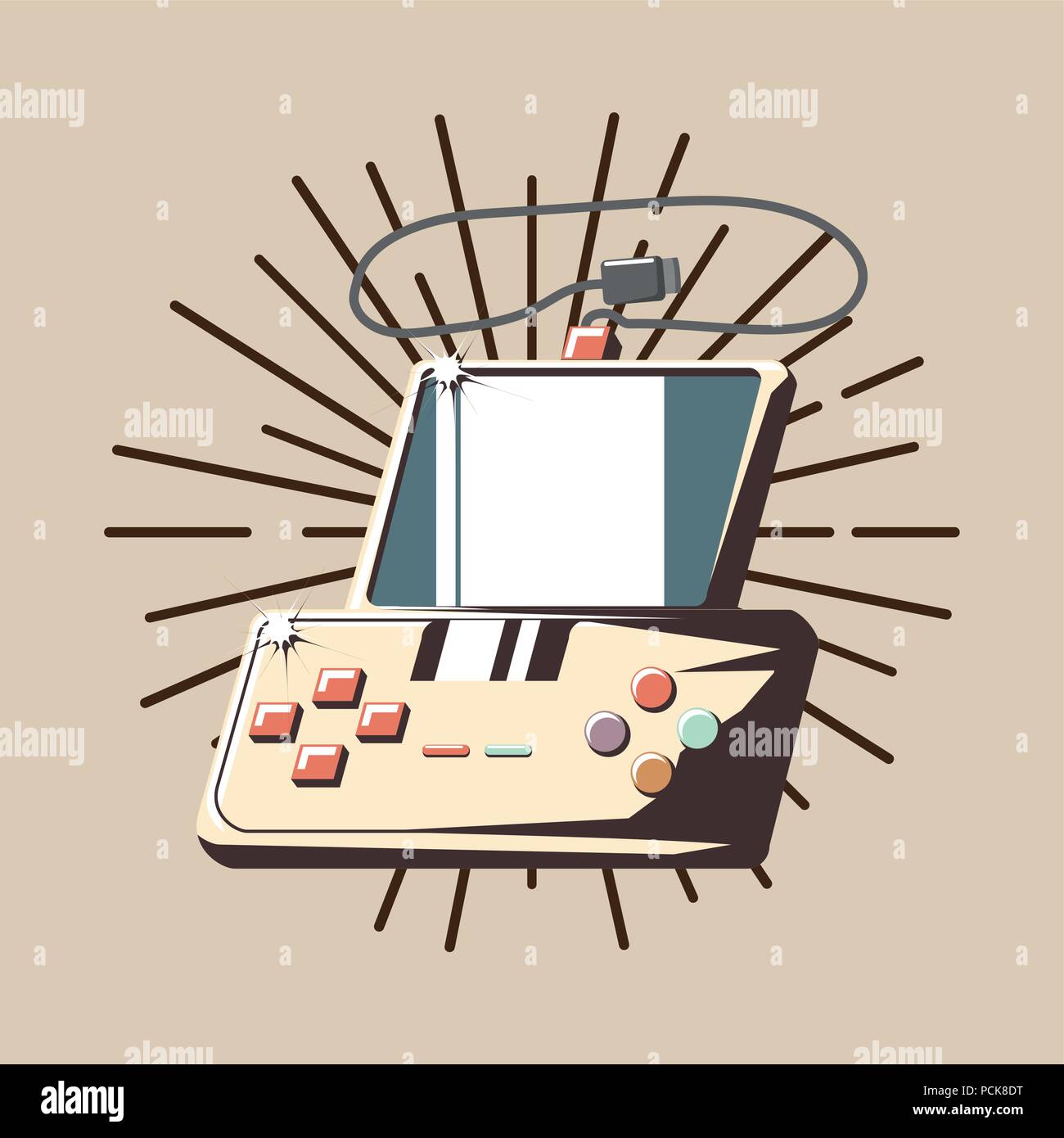 portable video game with decorative sunburst over white background ...