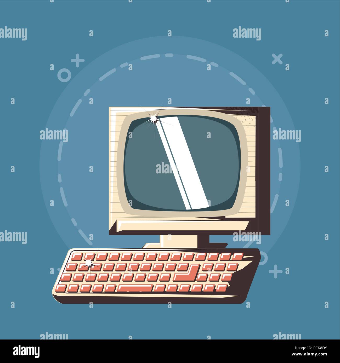 retro computer icon over blue background, colorful design. vector ...