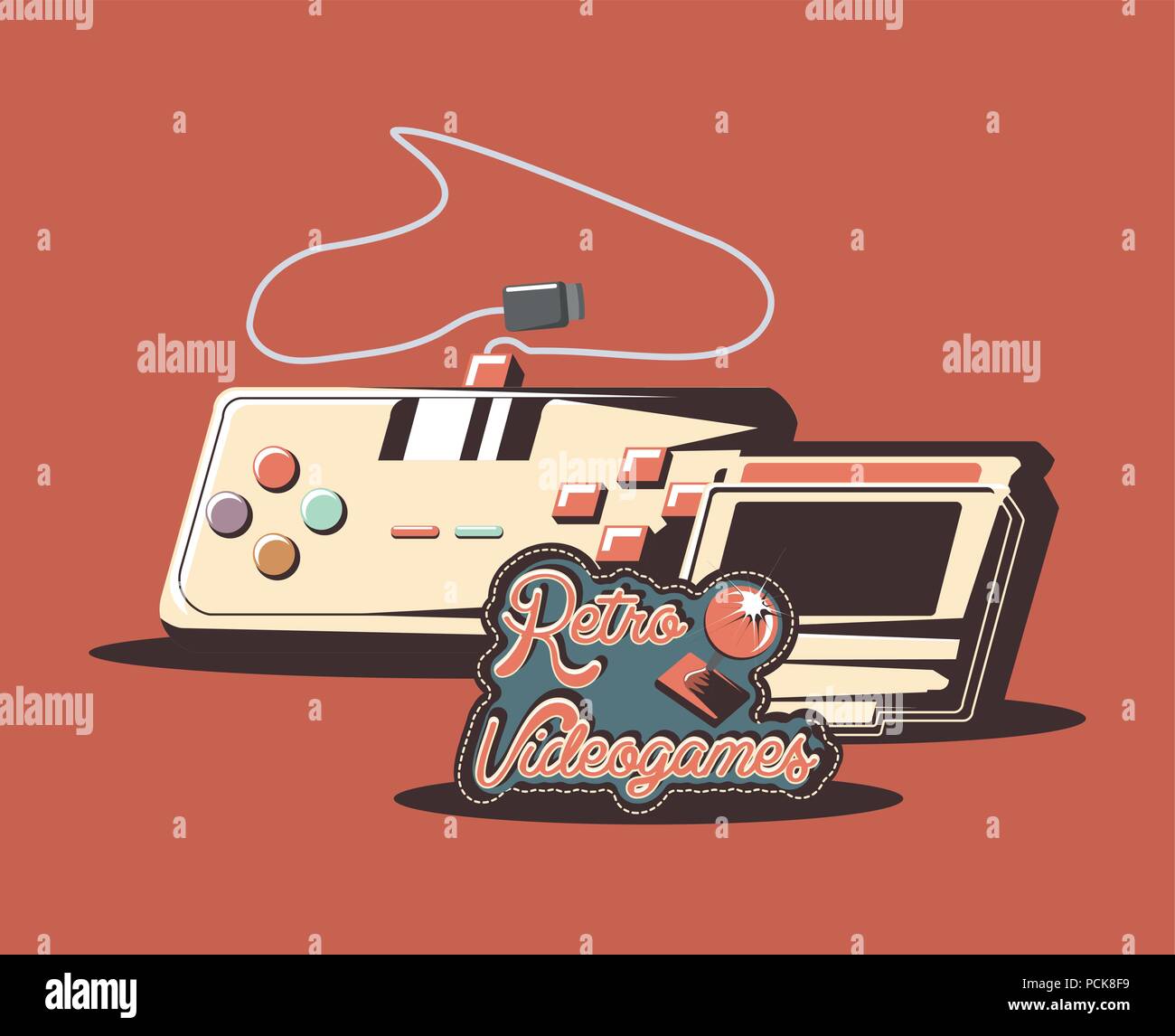 retro videogames design with gamepad and cassette over red background ...