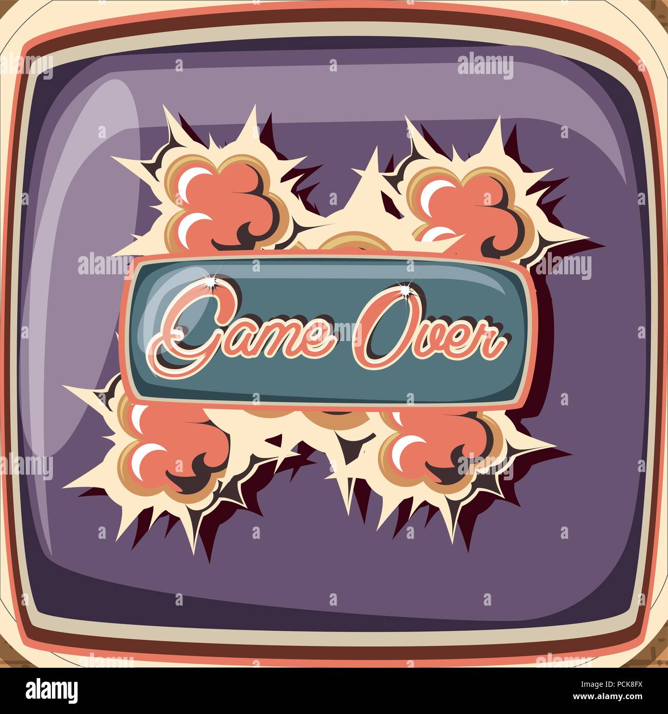 retro design with game over board over purple background, colorful ...