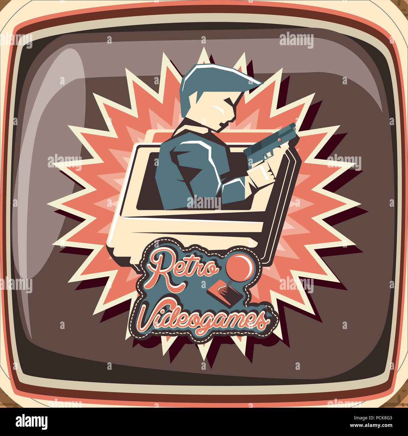 retro design with detective character over brown background, colorful ...