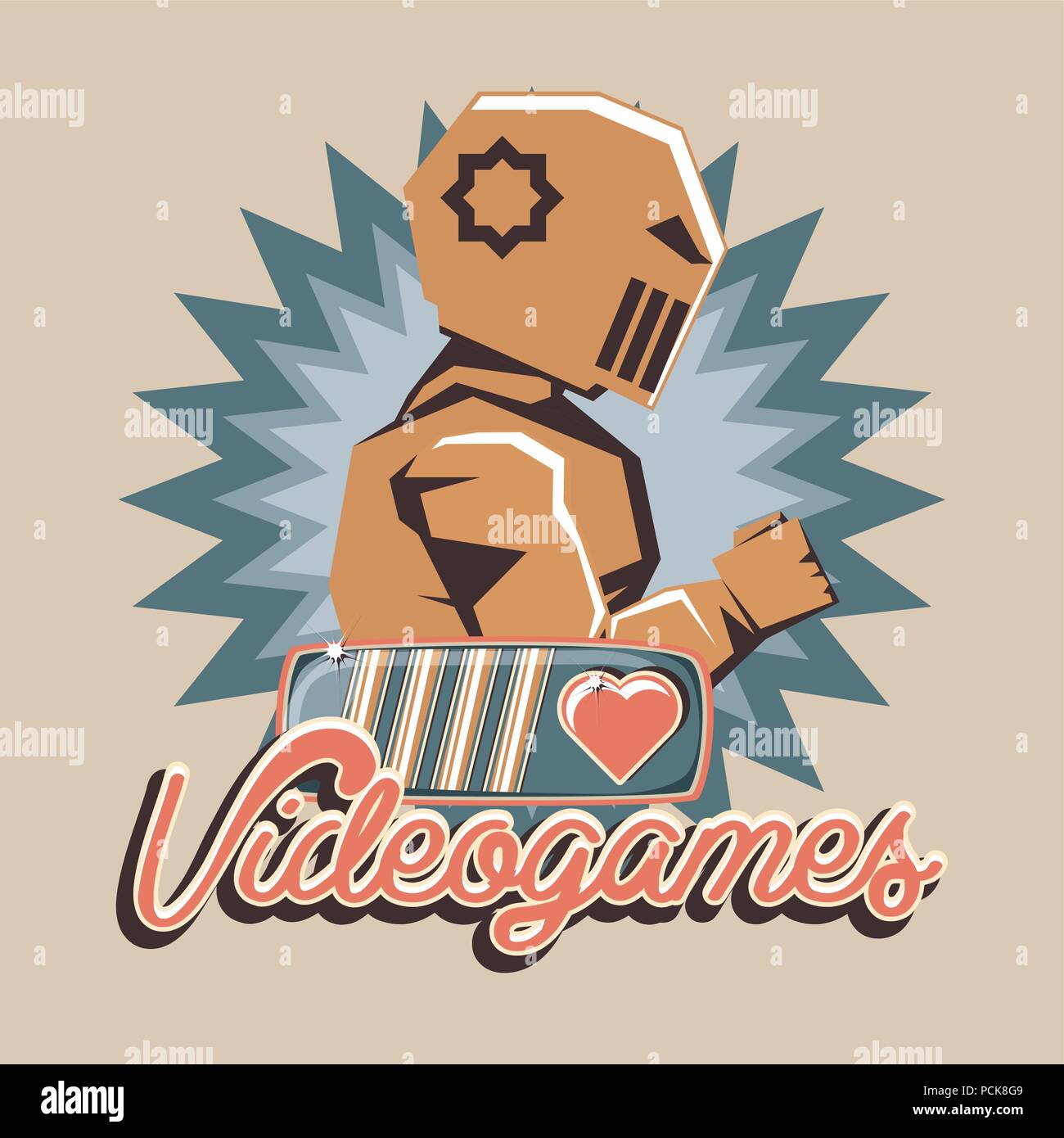 retro videogame design with robot character icon over brown background ...