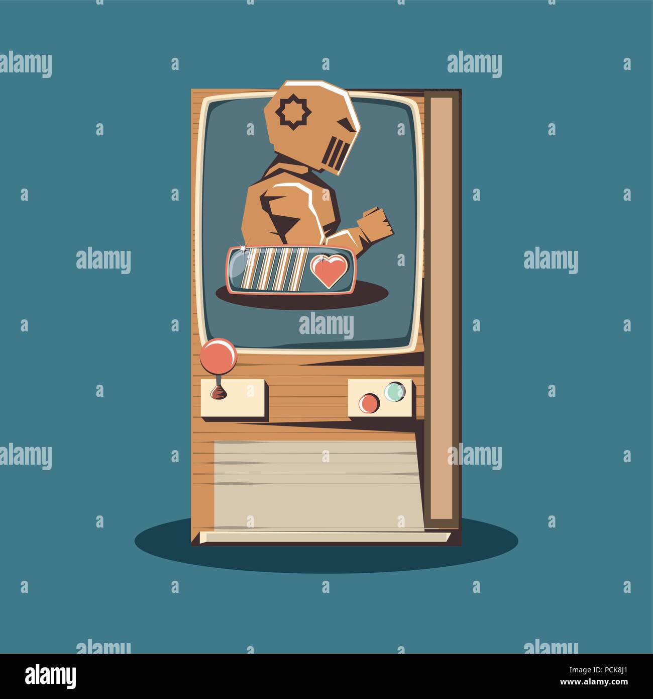 retro videogames design with arcade machine with robot character over ...