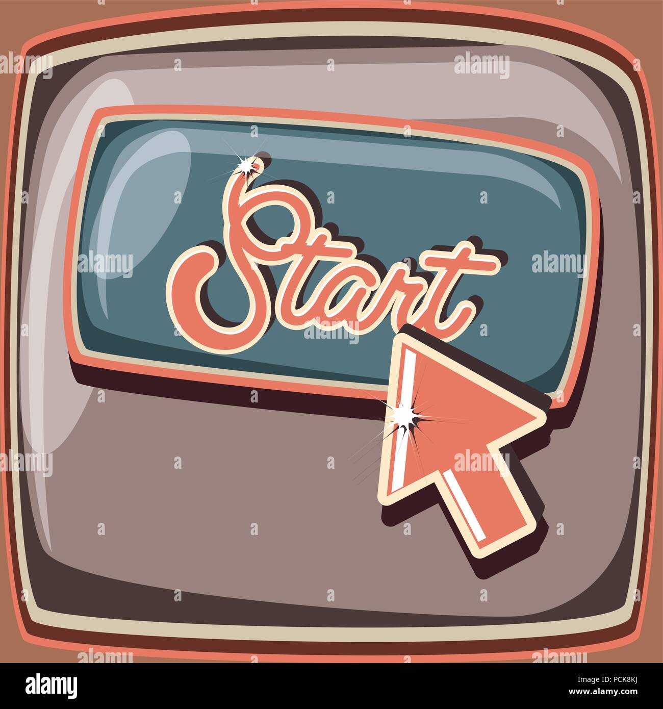 retro videogame design with start button over red background, colorful ...