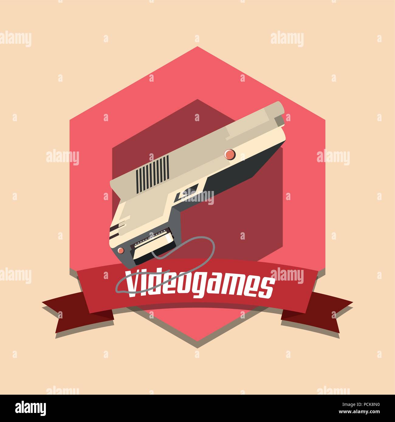 vintage videogames emblem with Video game gun icon over orange ...
