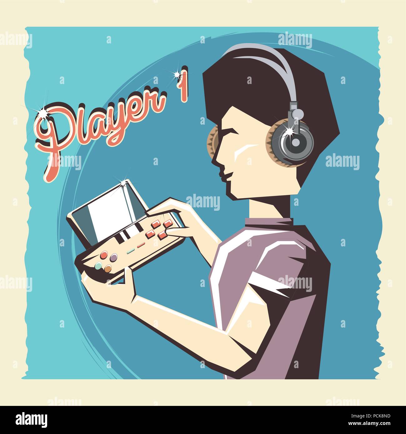 retro videogames, player 1 design with avatar man playing portable ...