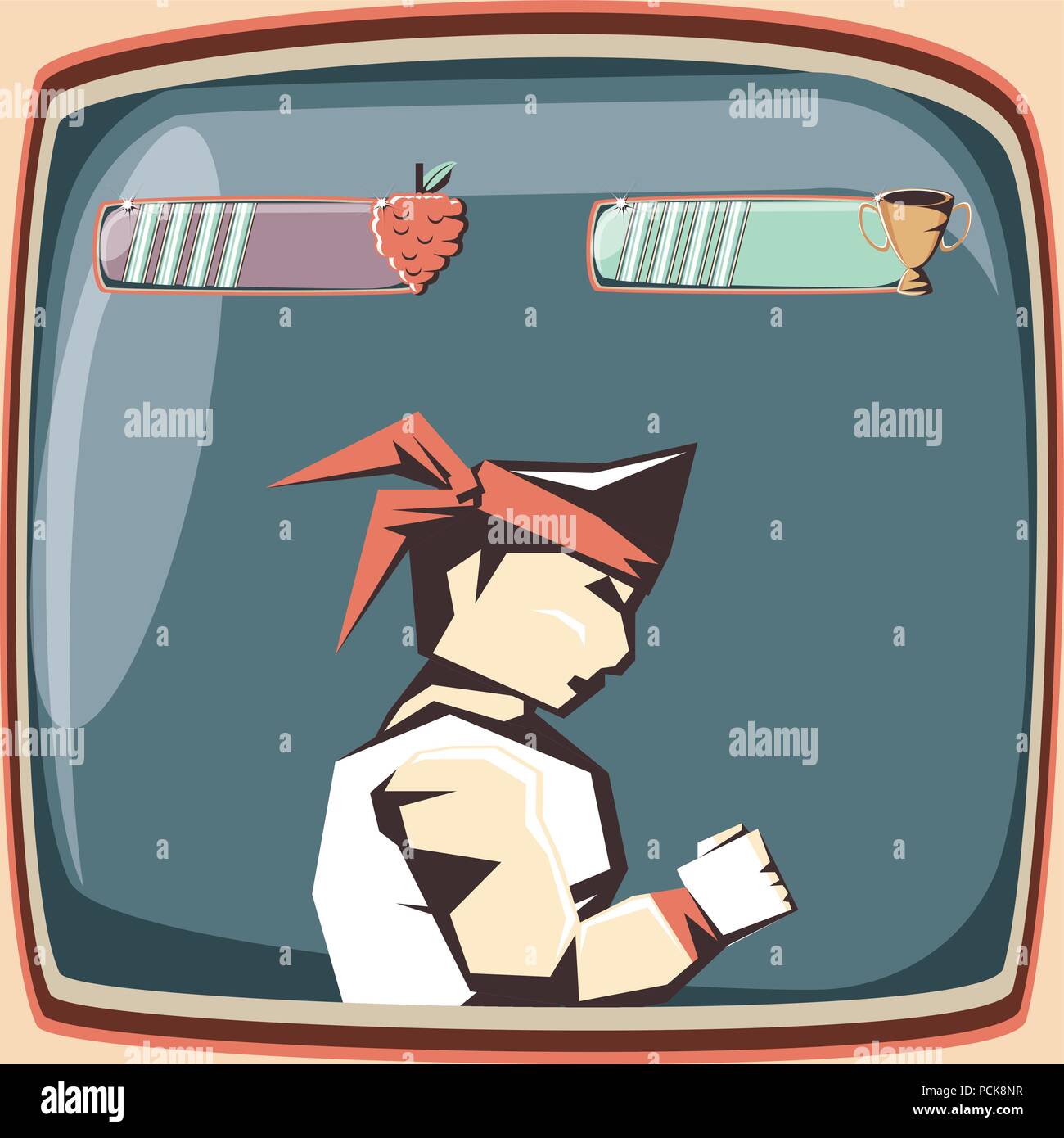 retrovideogames design with ninja character over blue background ...