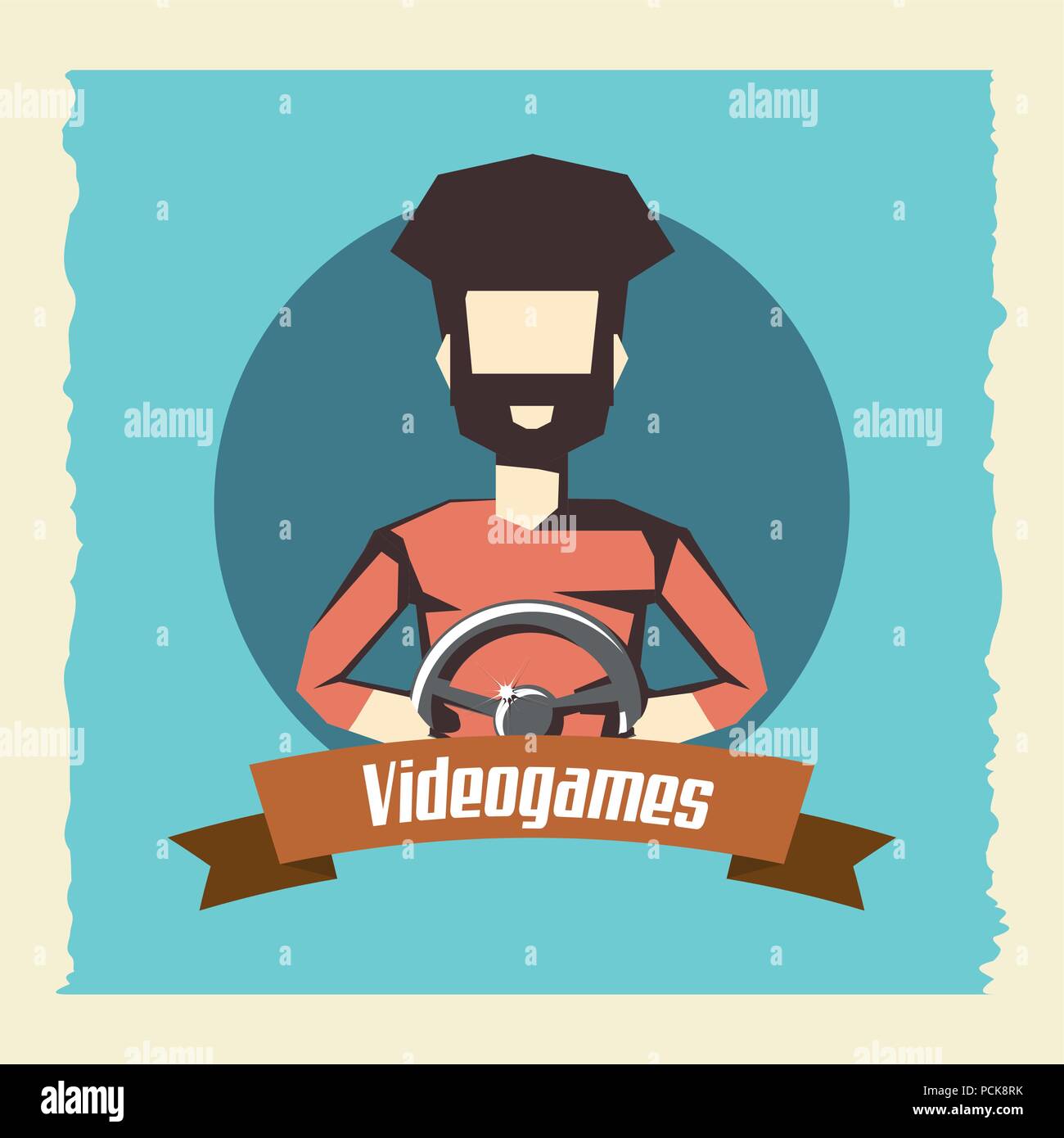 retro videogames design with avatar man with steering wheel controller ...