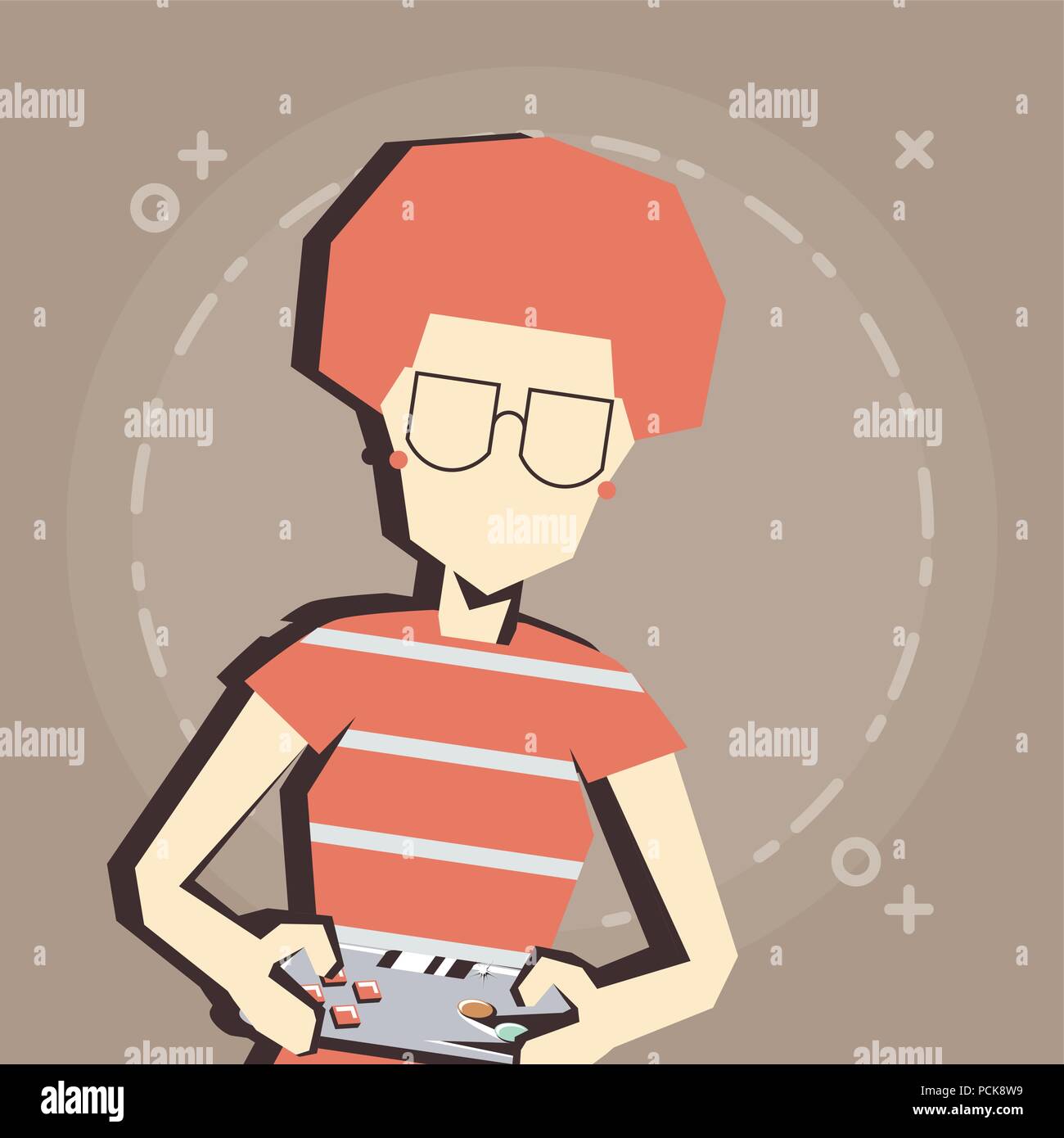 retro videogames design with avatar man with gamepad over brown ...