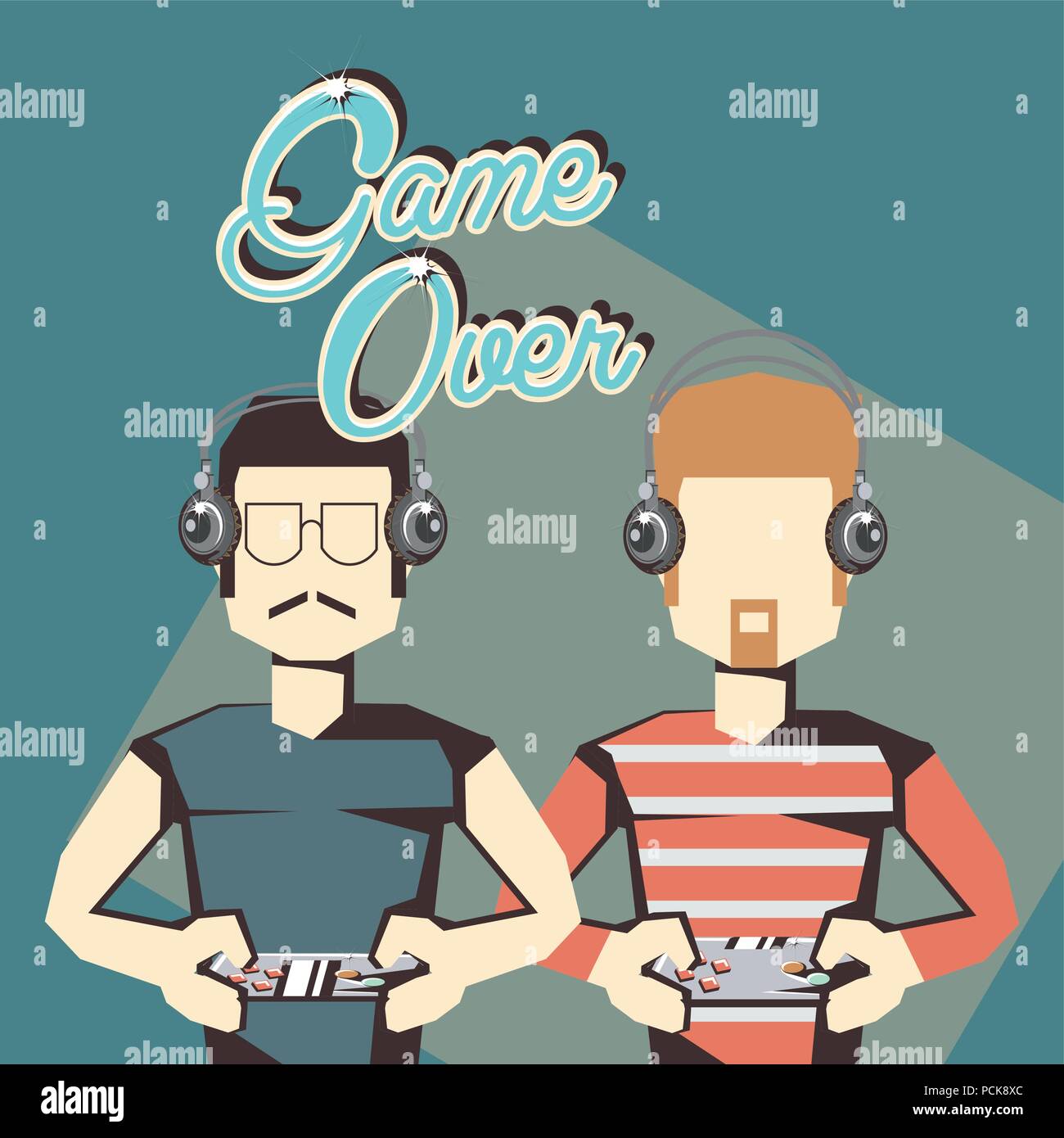 retro videogame design with people playing videogames over blue ...