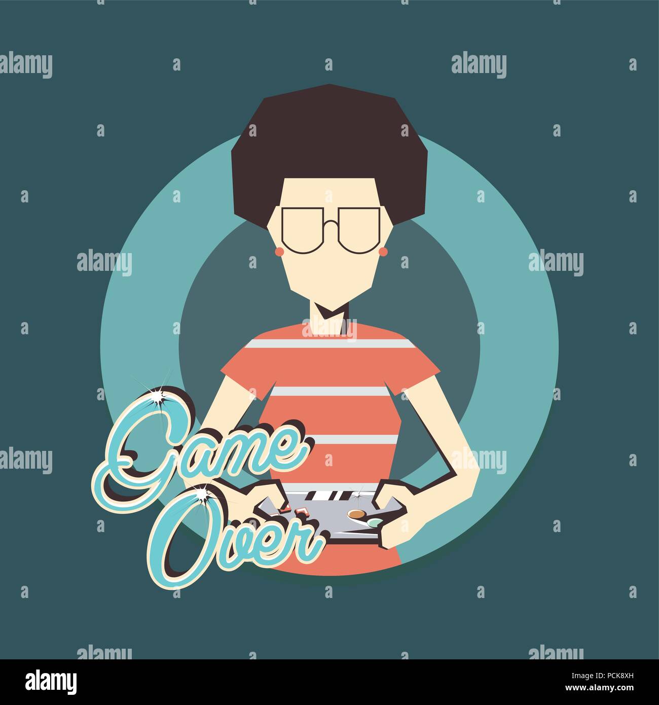 retro videogames design with avatar man with gamepad over blue ...