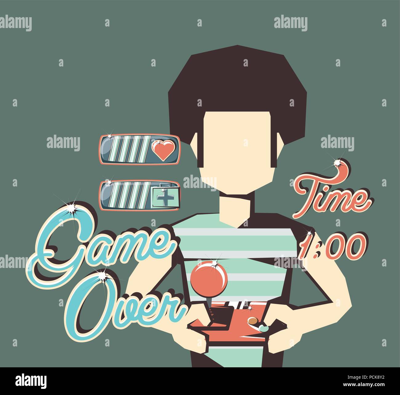 retro videogame design with avatar woman and joystick over green ...