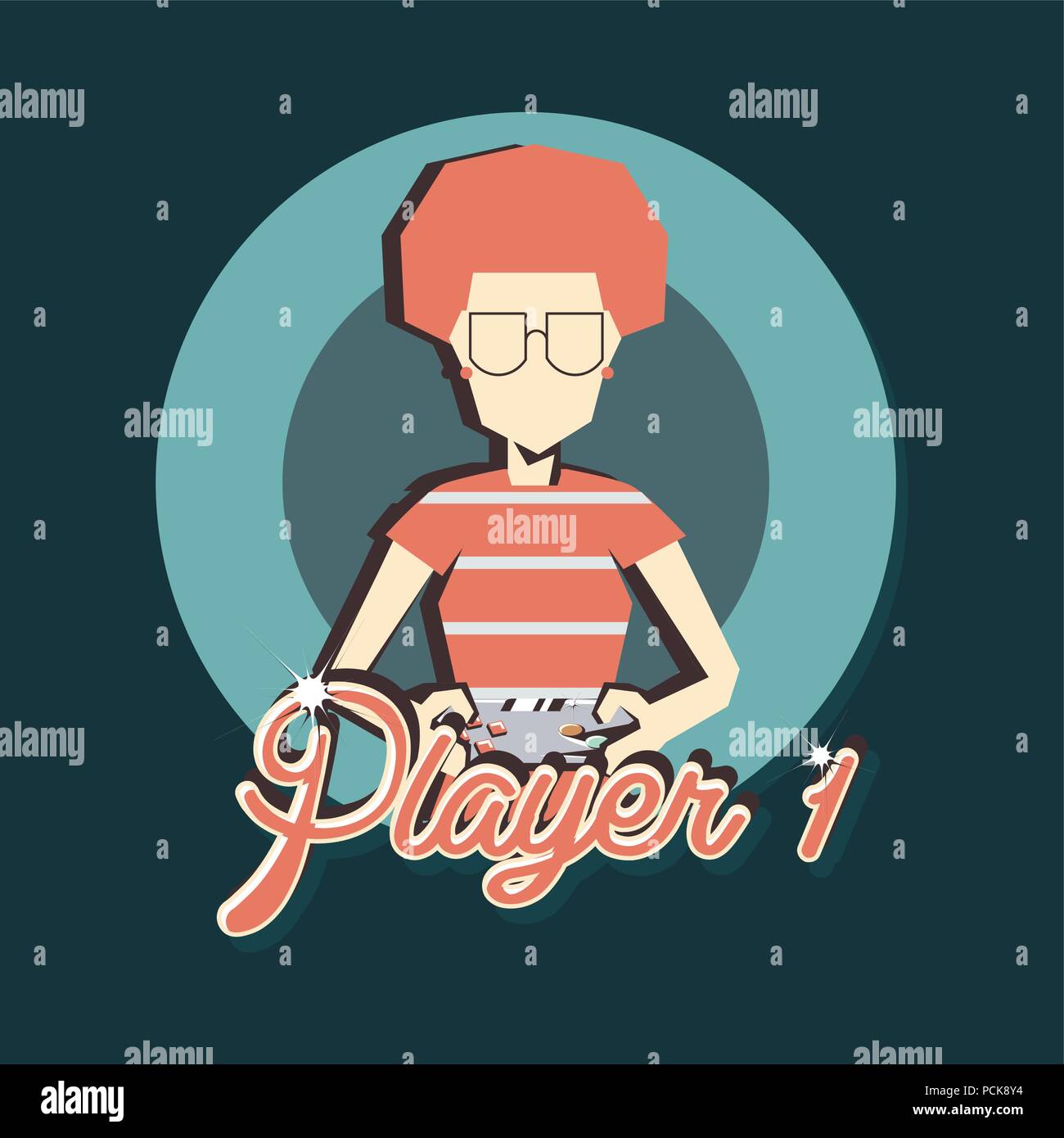 retro videogames, player 1 design with avatar man with gamepad over ...