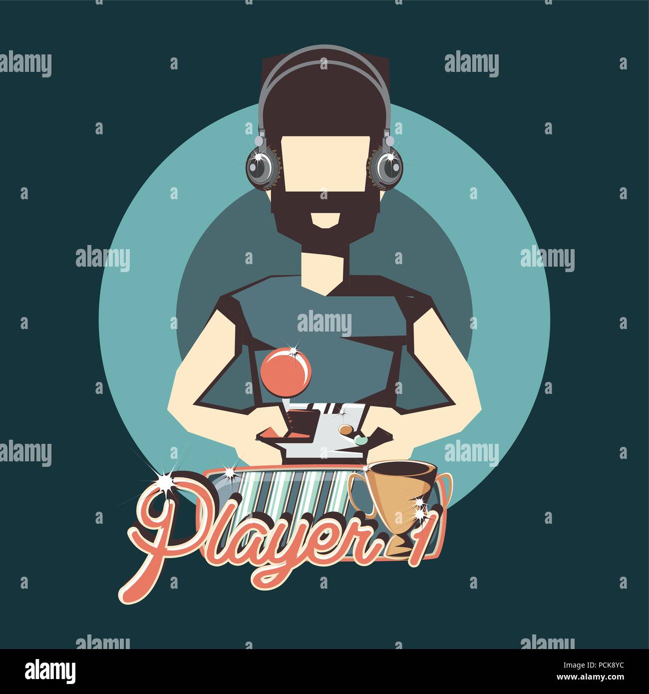 retro videogames, player 1 design with avatar man with joystick over ...
