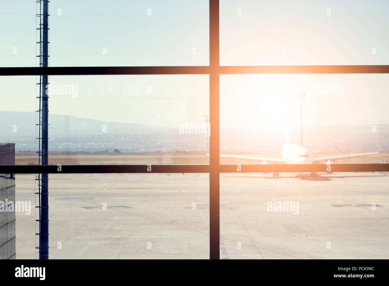 airport terminal waiting room window view aviation background Stock ...