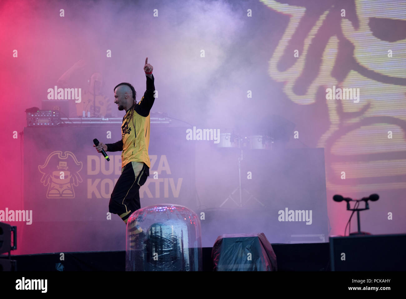 BONTIDA, ROMANIA - JULY 22, 2018: Bosnian rock band Dubioza Kolektiv ...