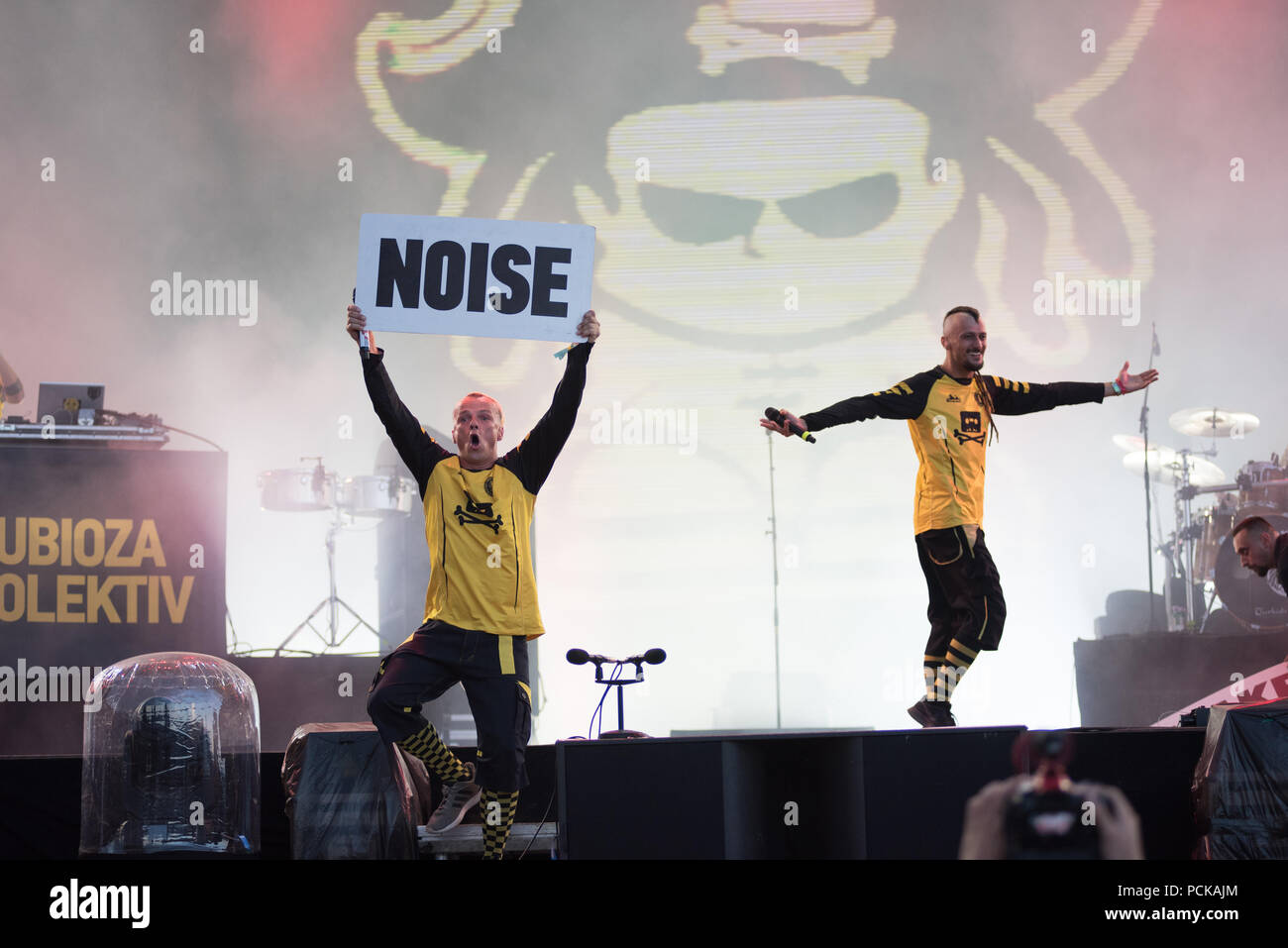 BONTIDA, ROMANIA - JULY 22, 2018: Bosnian rock band Dubioza Kolektiv ...