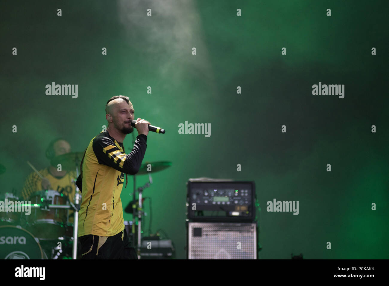 BONTIDA, ROMANIA - JULY 22, 2018: Bosnian rock band Dubioza Kolektiv ...