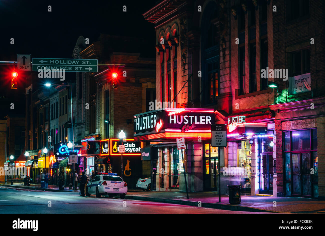 A view of The Block at night in Baltimore, Maryland Stock Photo - Alamy