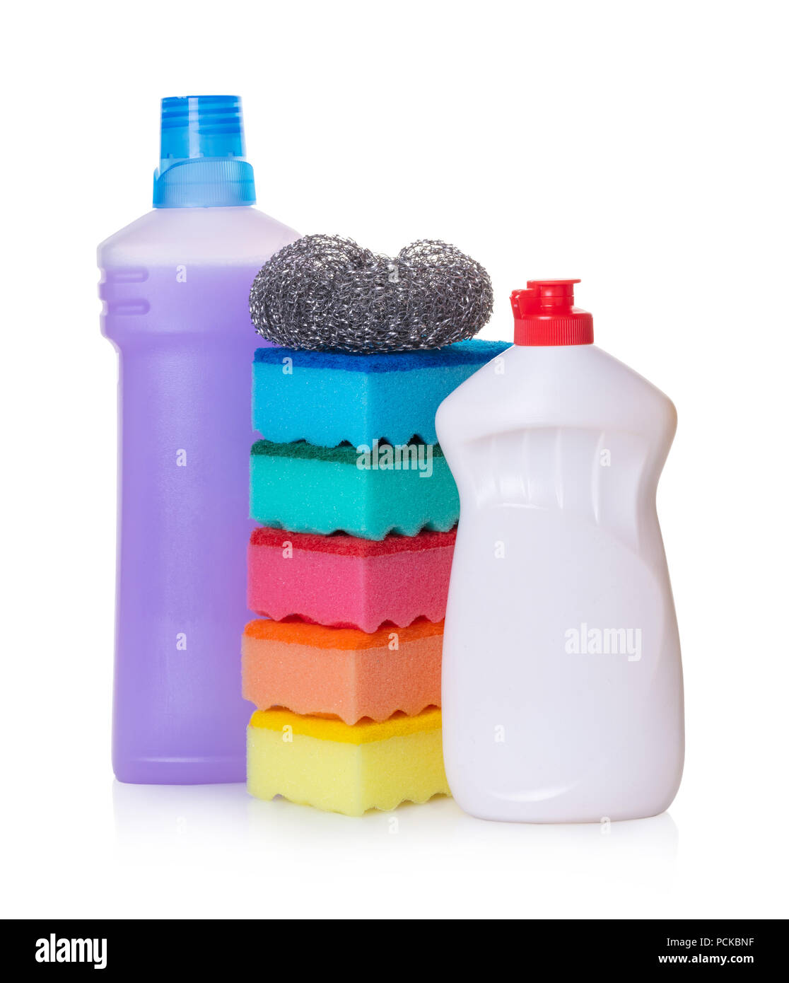 sponges for washing utensils and detergents on white isolated ...