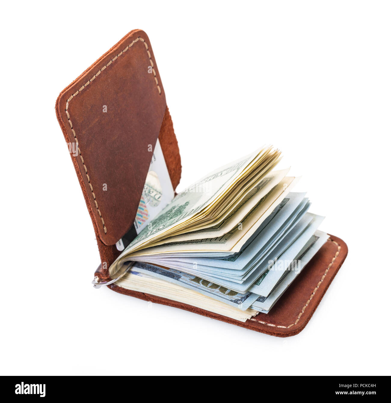 purse with money on white isolated background Stock Photo - Alamy
