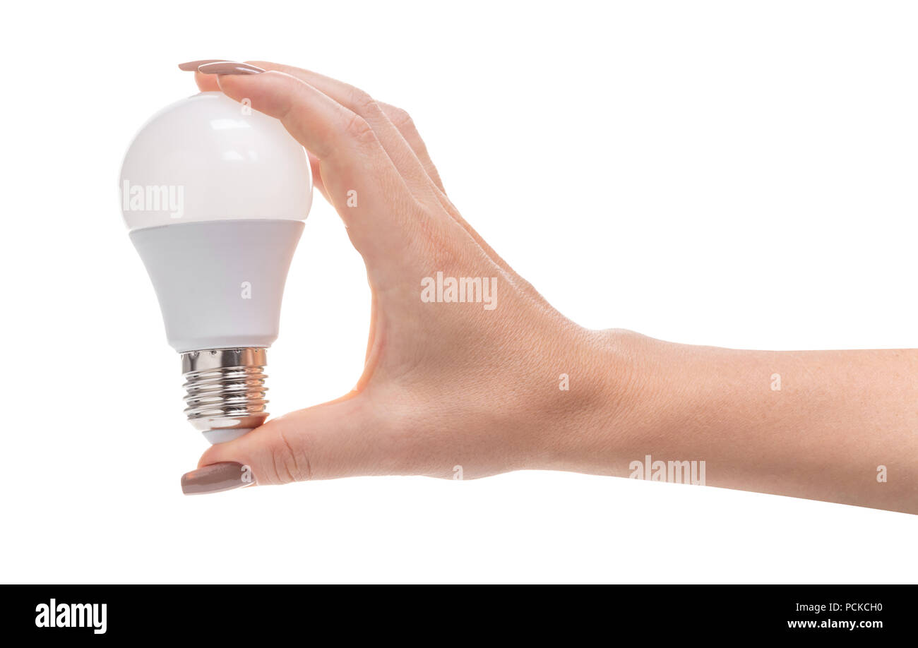 light bulb in a female hand on white background isolated Stock Photo ...