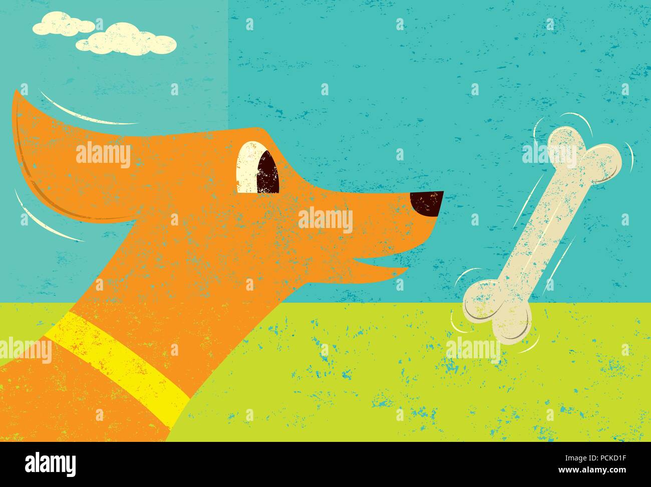 Dog and bone A dog about to get its bone. The dog and bone are on ...