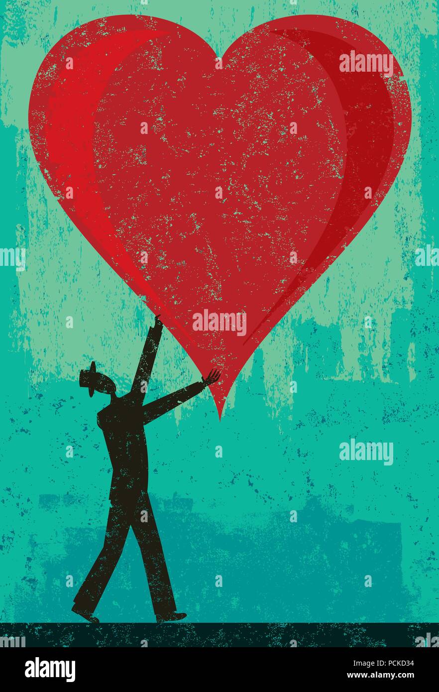 Man holding a large heart A man holding a large heart over an abstract ...