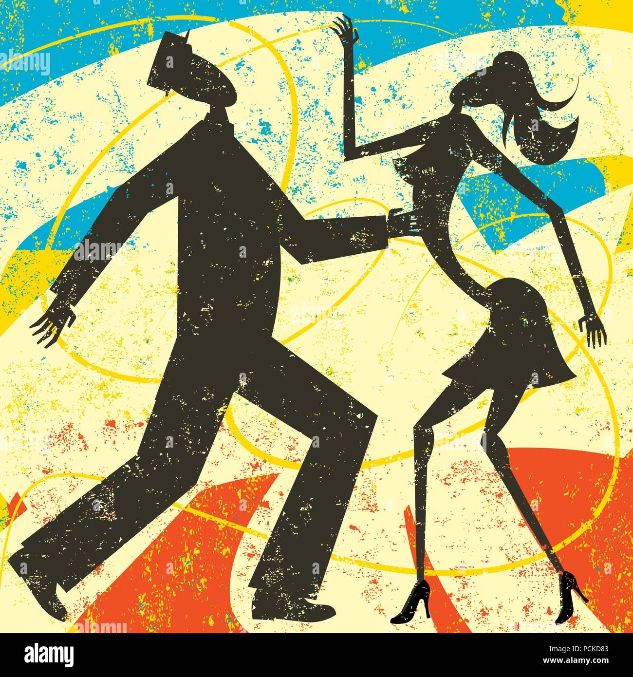 Retro couple dancing A retro styled couple dancing over an abstract ...