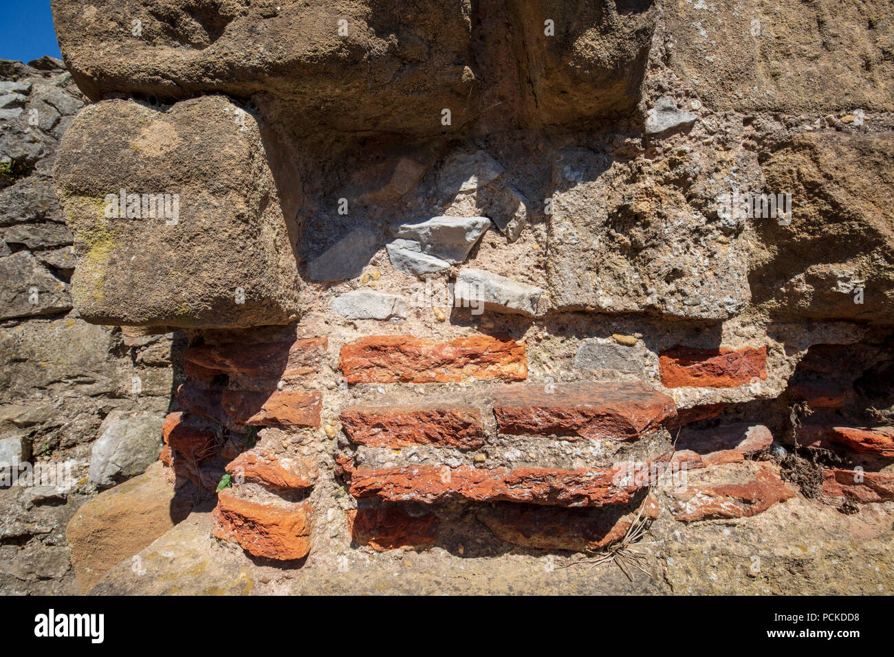 Detail of the Roman tiles in the walls of the Great Tower, Chepstow ...