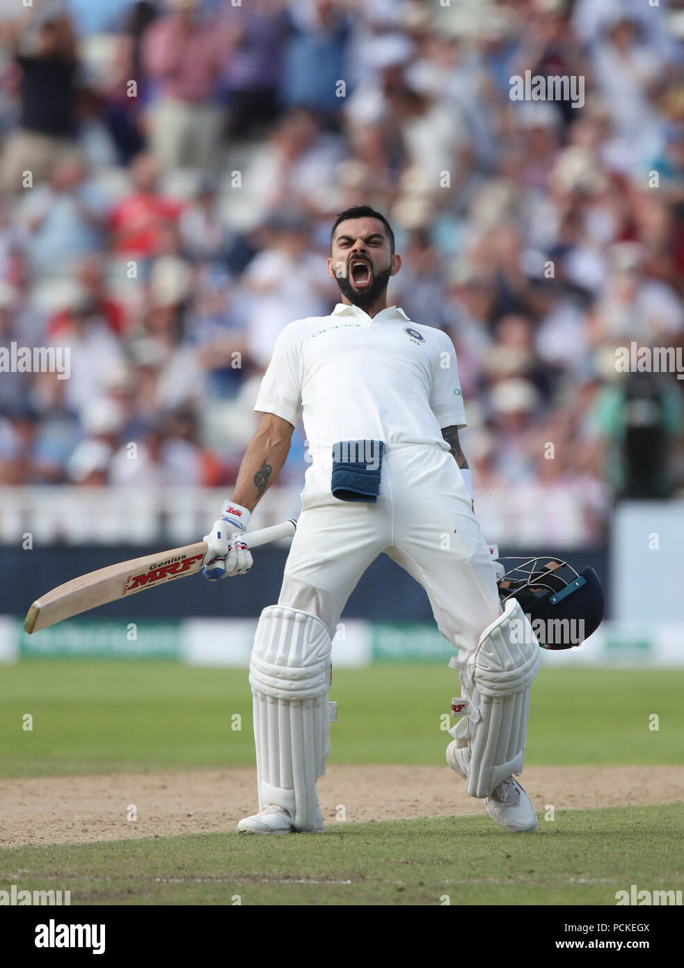 India captain Virat Kohli celebrates his 100 not out during day two of ...