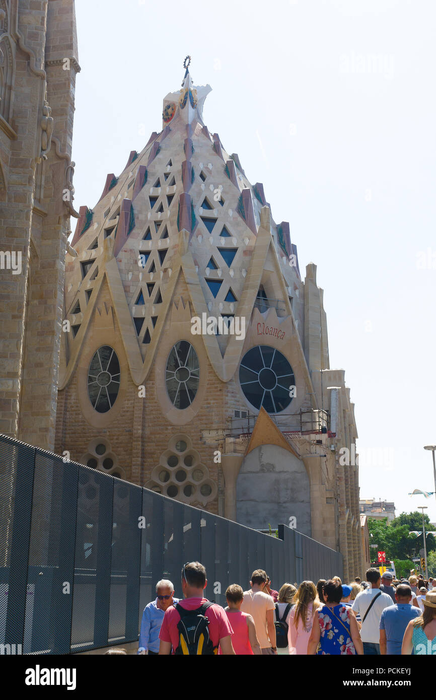Barcelona, Spain - August 17, 2017: View of the Sagrada Familia a large ...