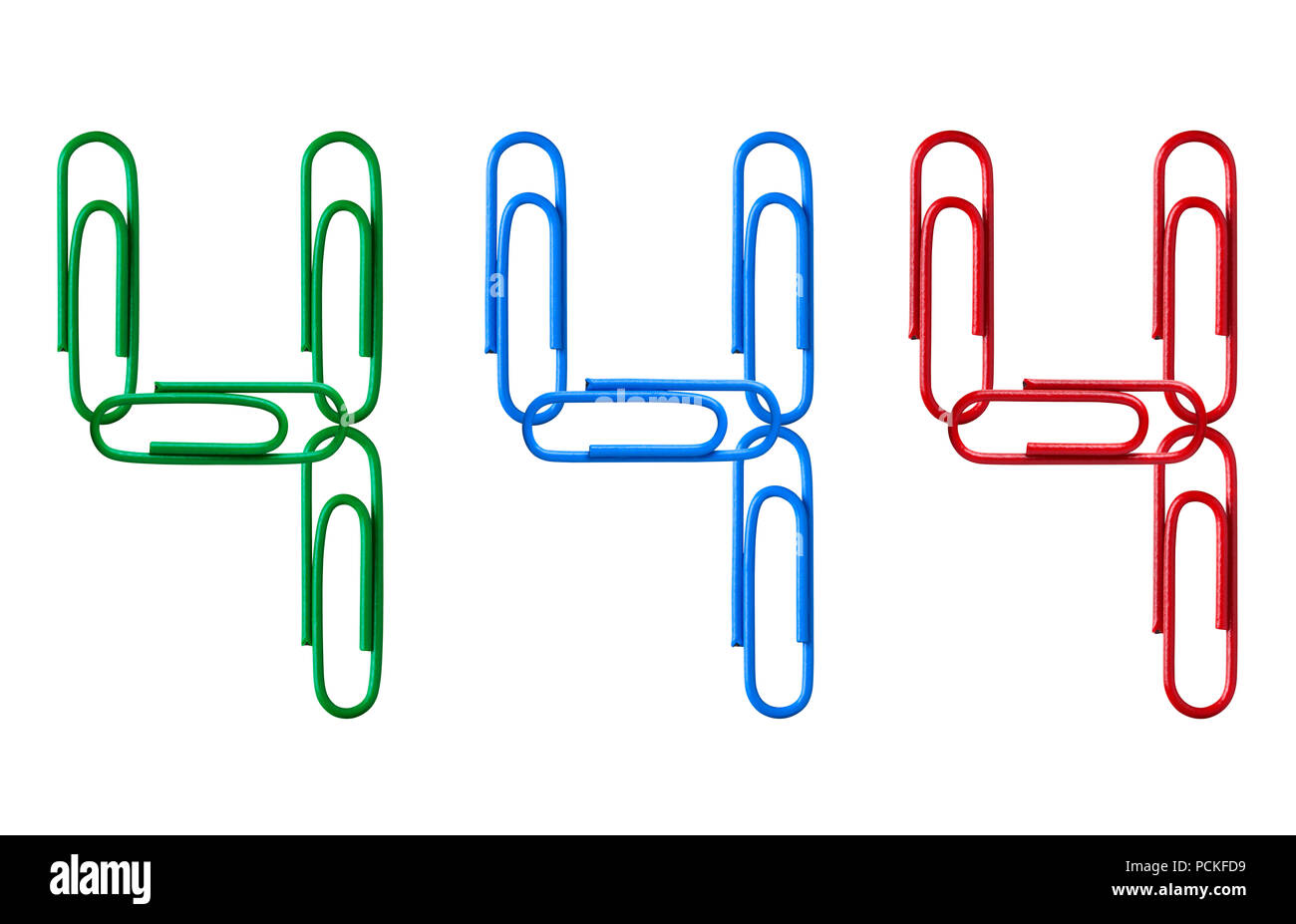 Multi-colored figures from paper clips isolated on white background ...