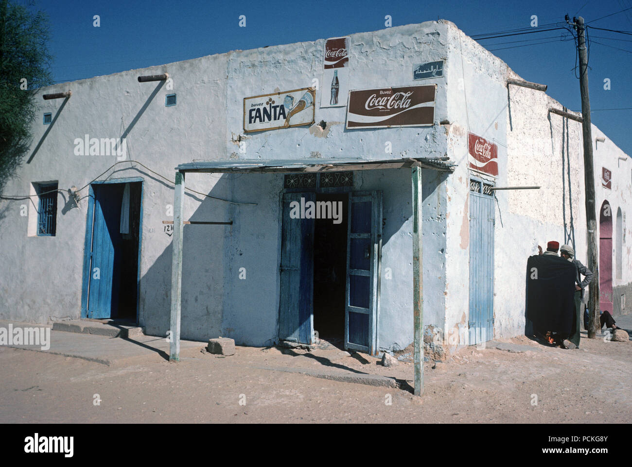 Building with coca cola and orange drink sign, Tozeur, South Tunisia ...