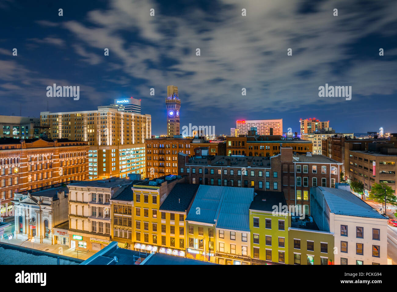 The west side of downtown at night, in Baltimore, Maryland Stock Photo ...