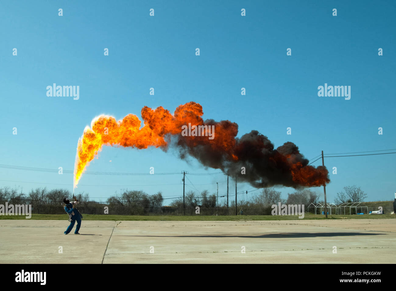Flamethrower in action. Flamethrower operational test Stock Photo - Alamy
