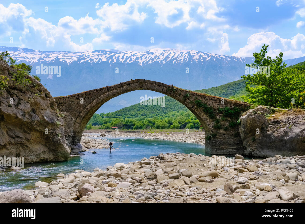 Ottoman stone arch bridge Ura e Kadiut, River Lengarica, Lengaricë ...
