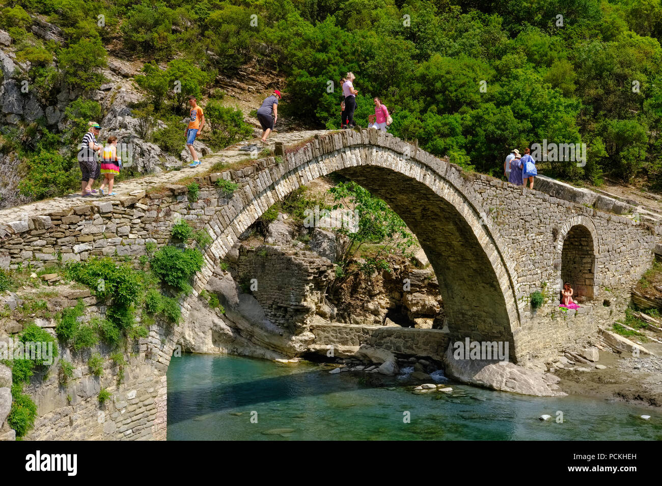 Ottoman stone arch bridge Ura e Kadiut, River Lengarica, Lengaricë ...