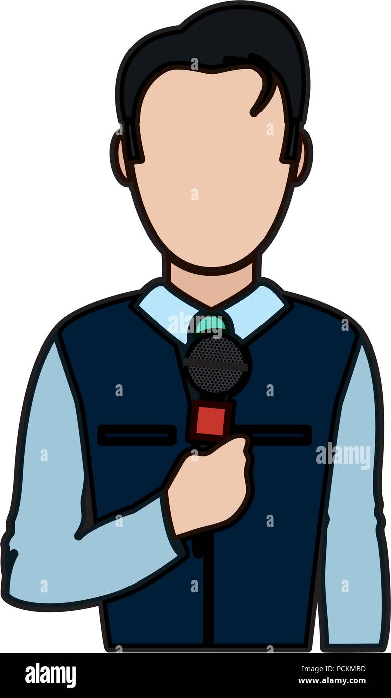 color professional journalist with elegant clothes and microphone Stock ...