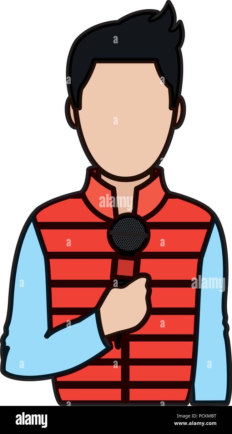 color journalist with elegant clothes and microphone equipment Stock ...
