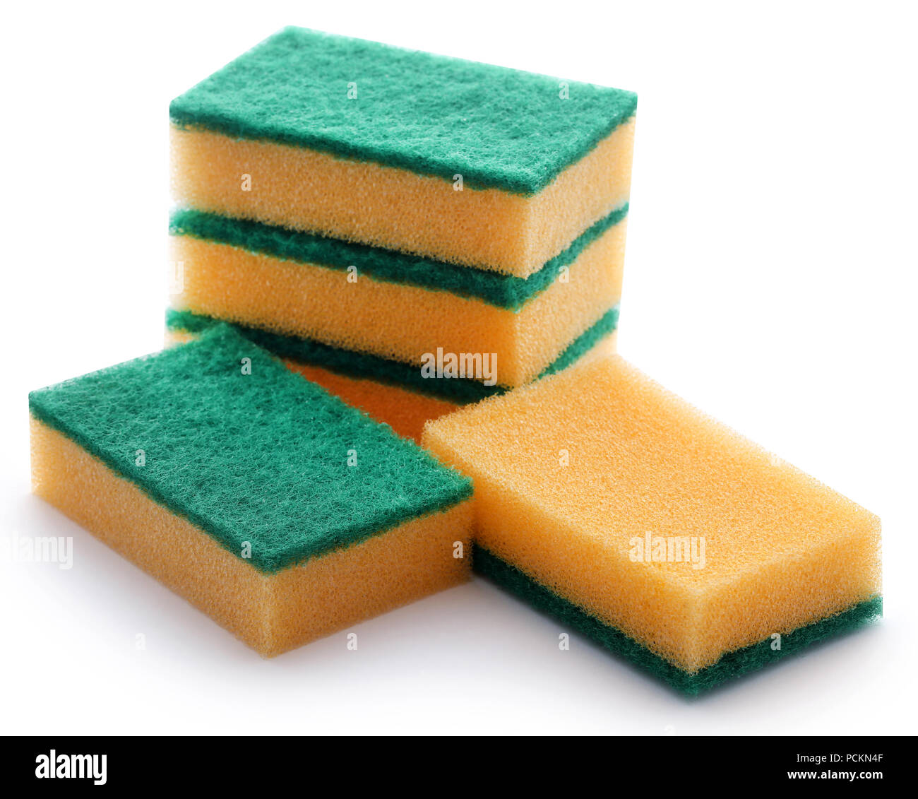 Kitchen sponge with scotch brite over white background Stock Photo - Alamy