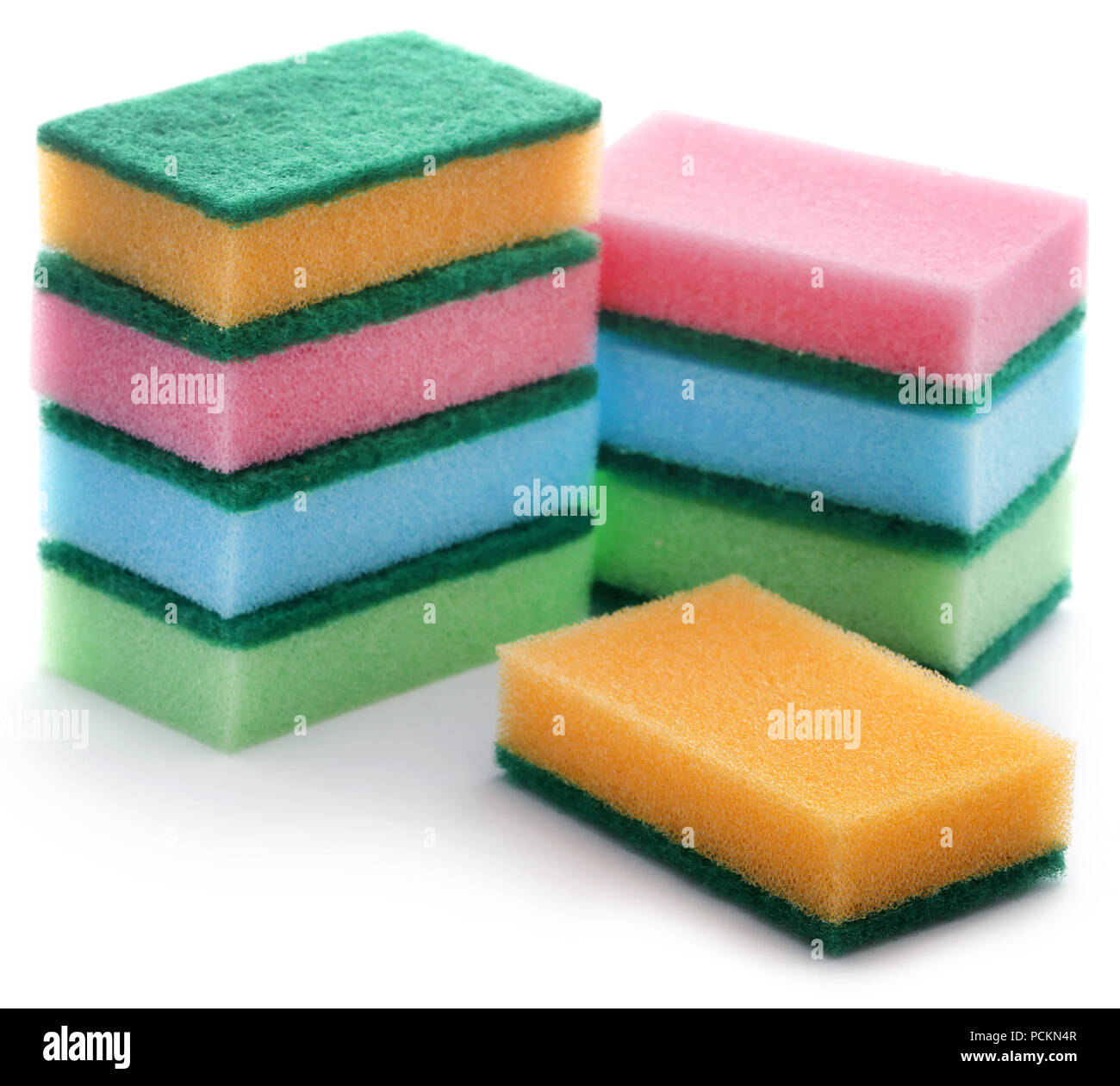 Kitchen sponge with scotch brite over white background Stock Photo - Alamy