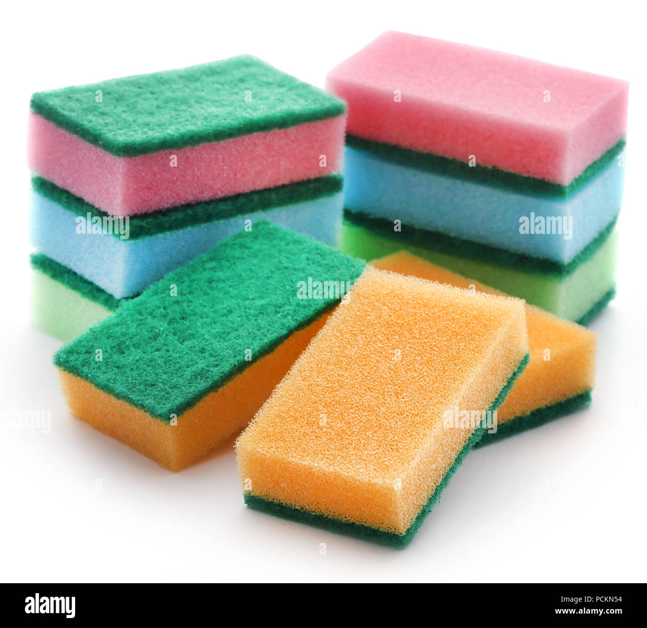 Kitchen sponge with scotch brite over white background Stock Photo - Alamy