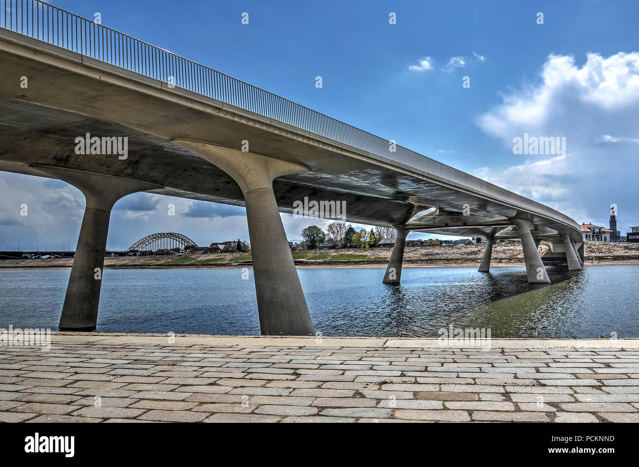 Lentloper bridge in Nijmegen across the new channel of the Waal river ...