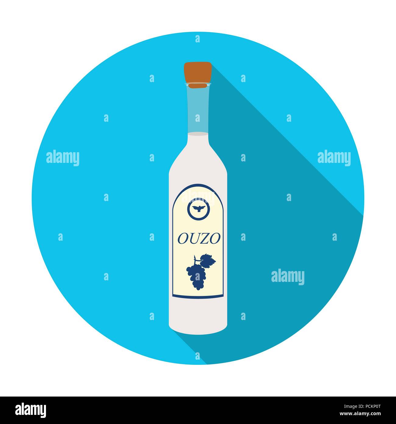 Bottle of ouzo icon in flat style isolated on white background. Greece ...